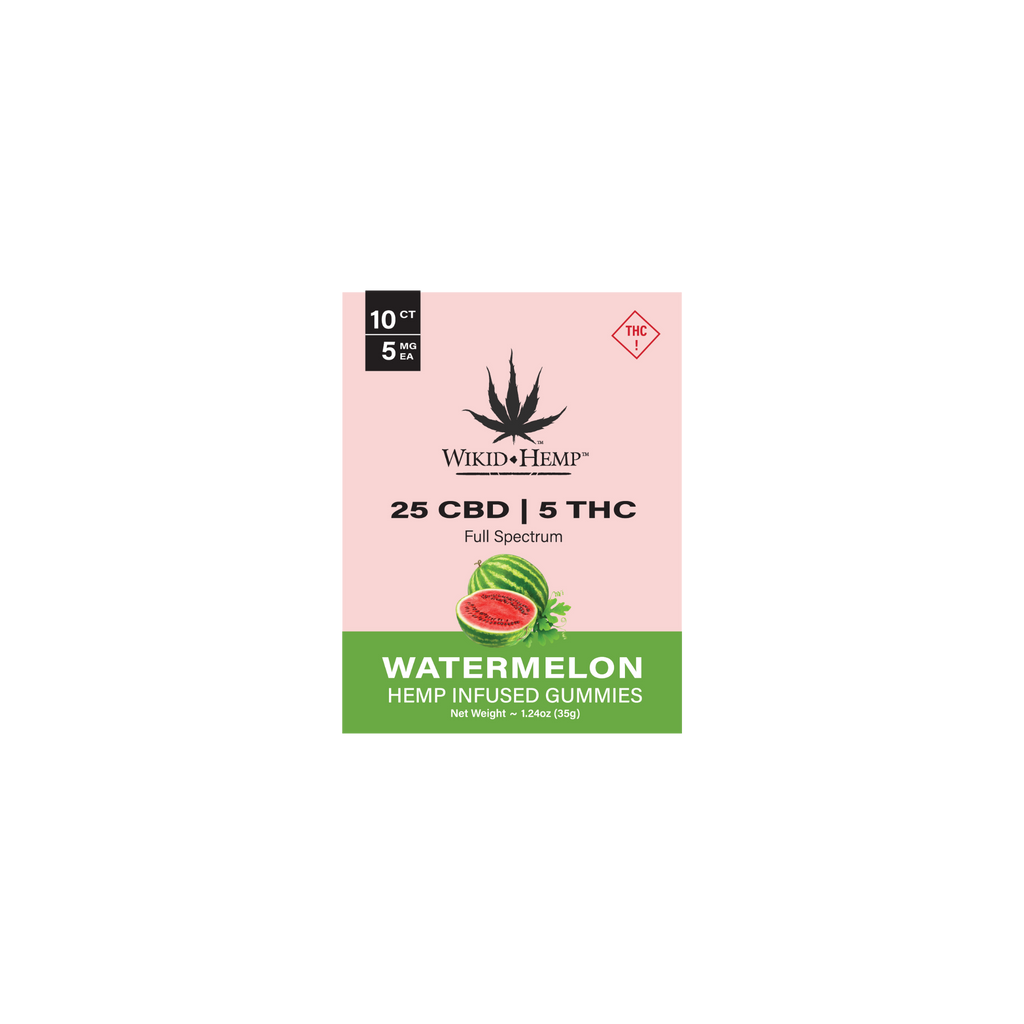 Watermelon 5 mg with 25 mg CBD Gummy 10 ct – Wikid